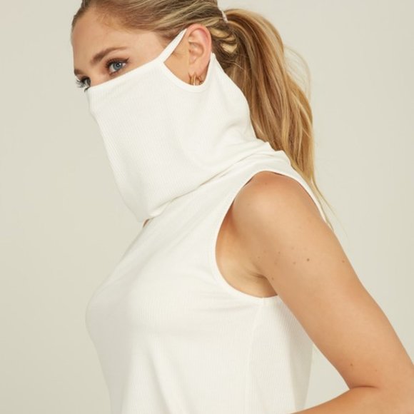 Tops | Rib Sleeveless Cropped Tank Top Wturtle Neck Mask | Poshmark